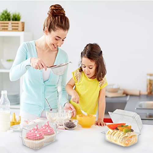 100 Pcs Clear Hoagie Container, 7.3 x 4.9 x 3.8 inch Plastic Hinged Food Container, Disposable Clamshell Take Out Food Containers for Salads, Hamburger, Fruit, Cake, Cookie, Sandwiches