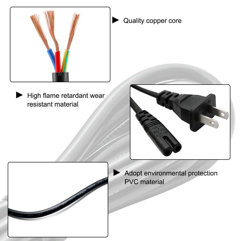 NTQinParts Replacement 5FT 2Prong AC Power Cord Cable for Bose Smart Soundbar 900 Speaker System 863350-1100