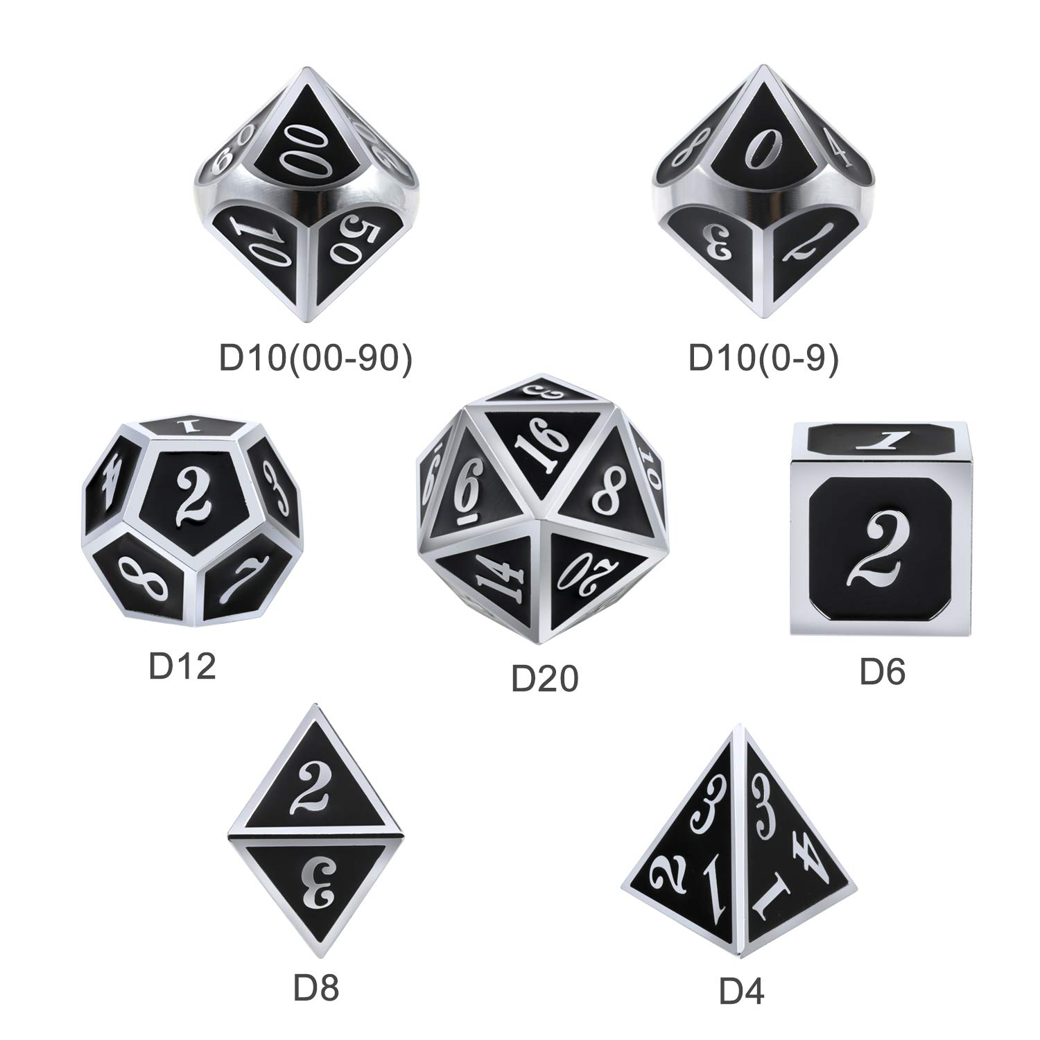 DNDND Color Changing Metal Dice Set, Temperature Sensitive DND Game Dice Set with Free Metal Tin for Dungeons and Dragons D&D Rolling Table Games (Silver Number with Black to Red)