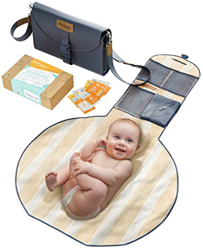 munimuĀ® Portable Baby Diaper Changing Pad ā Stylish Travel Changing Mat Bag with 5 Pockets & Adjustable Strap Converts into an XXL Waterproof Changing Pad ā Portable Changing Pads, Anthracite
