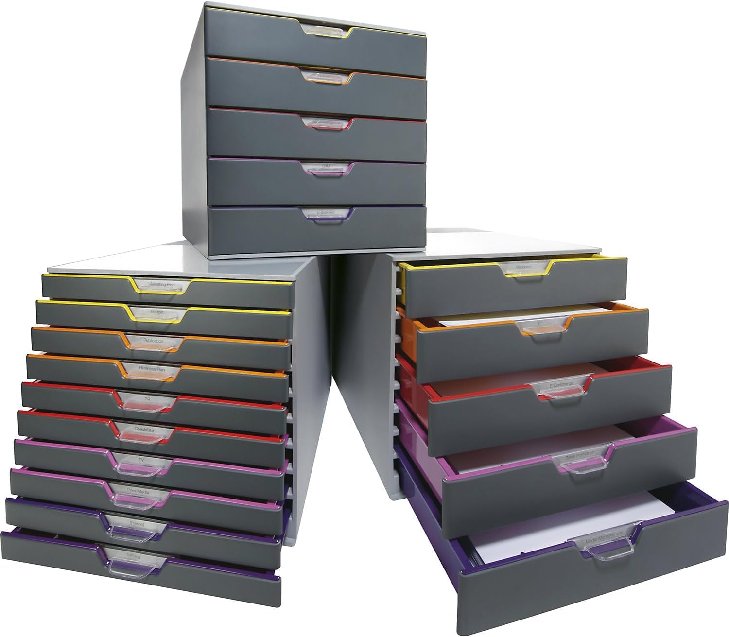 Durable varicolor Stackable Plastic Drawer Box, 10 Drawers, Letter to Folio Size Files, 11.5" x 14" x 11", Gray