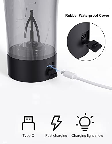 AIDEK Electric Protein Shaker Bottle, 22oz Blender Bottle for Protein Mixes, Tritan Body - BPA Free, Type-C Rechargeable Shaker Cup Portable Blender Cups (Black)