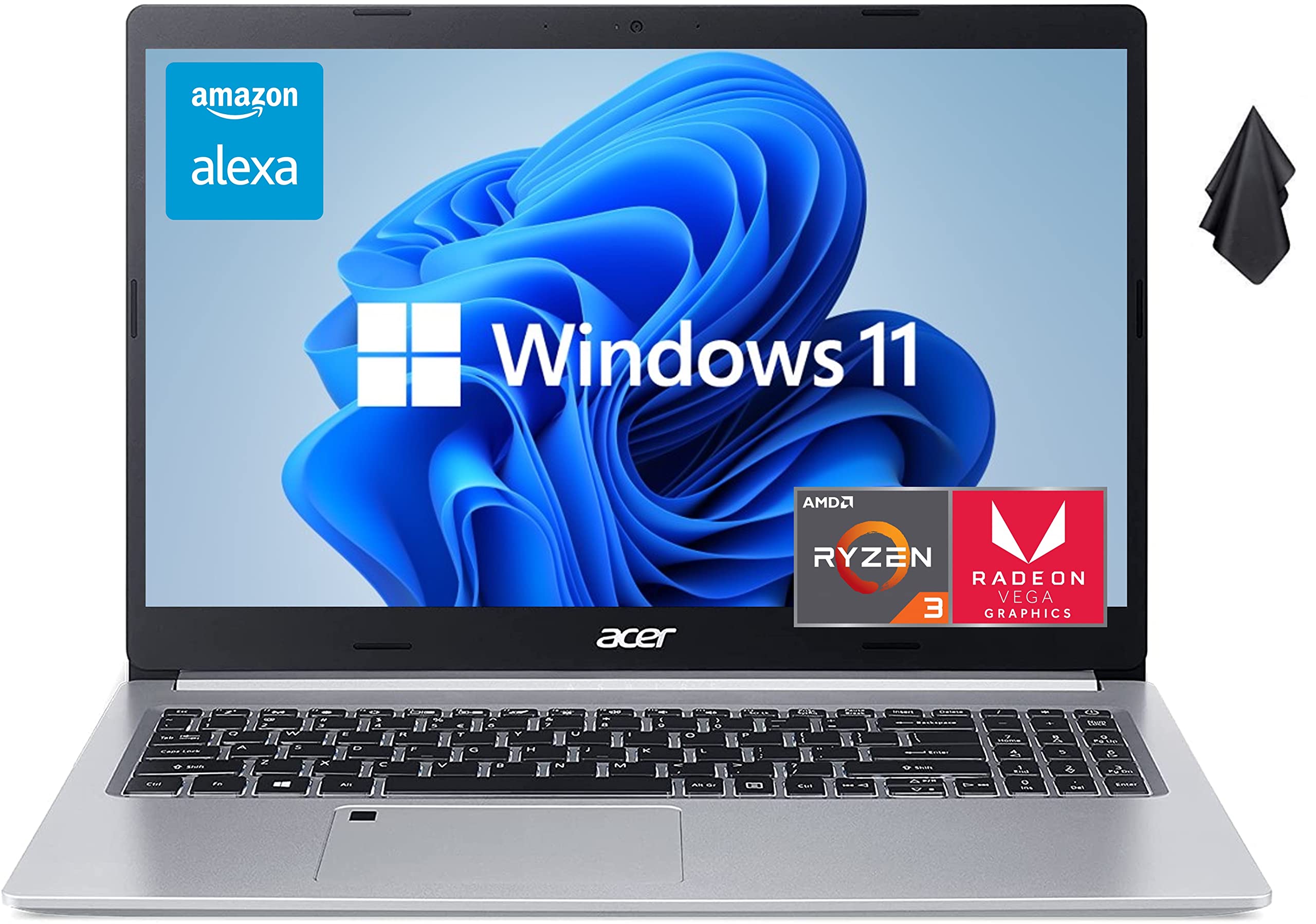 Acer Aspire 5 15.6'' FHD IPS Laptop, AMD Ryzen 3 3350U, 12GB DDR4 RAM, 512GB SSD, Intel WiFi 6, Backlit KB, Fingerprint Reader, Alexa, Win11 (Renewed)