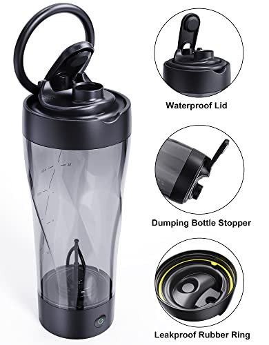 AIDEK Electric Protein Shaker Bottle, 22oz Blender Bottle for Protein Mixes, Tritan Body - BPA Free, Type-C Rechargeable Shaker Cup Portable Blender Cups (Black)