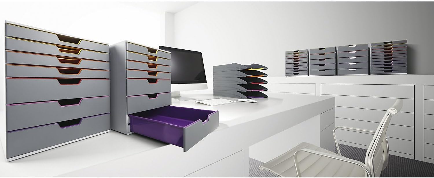 Durable varicolor Stackable Plastic Drawer Box, 10 Drawers, Letter to Folio Size Files, 11.5" x 14" x 11", Gray