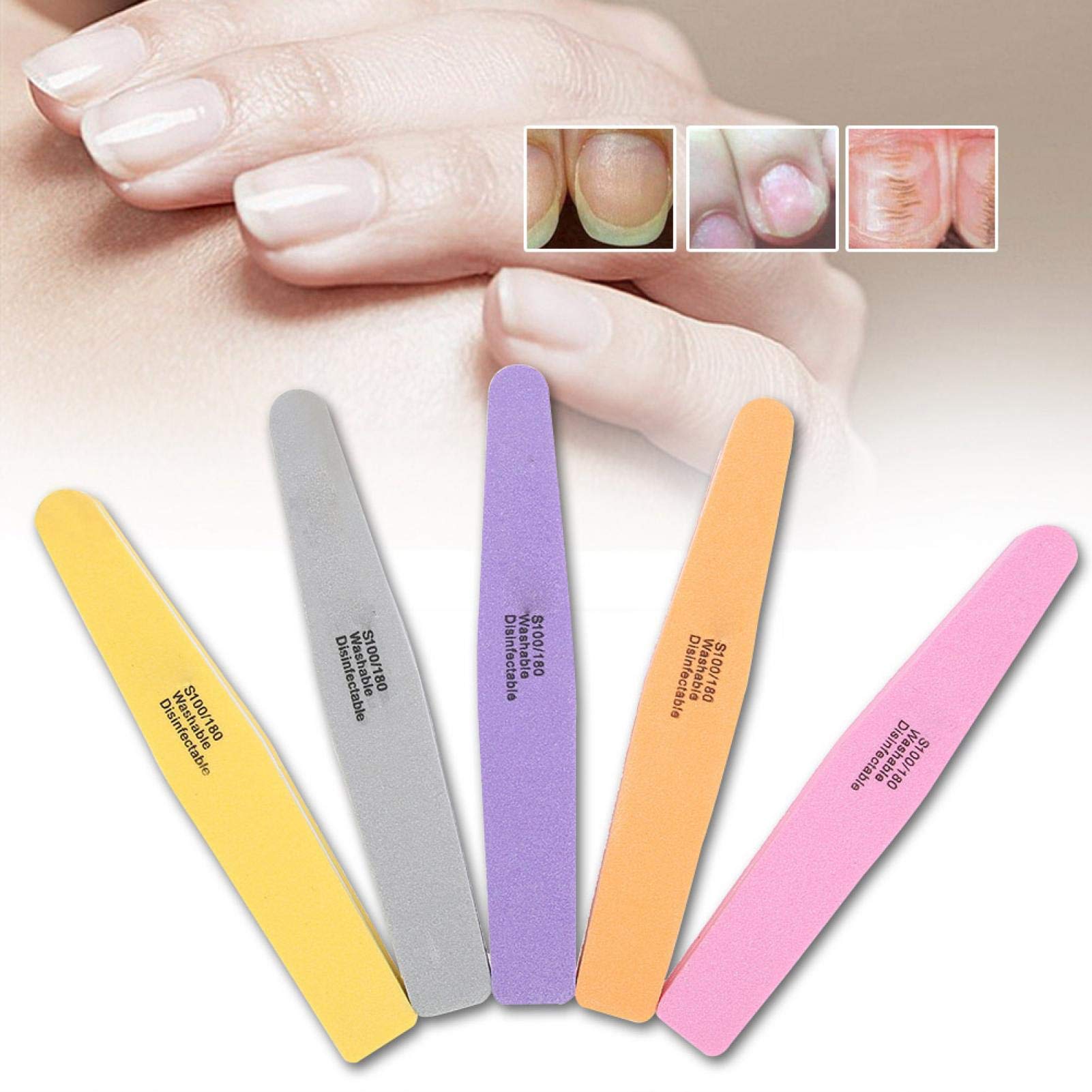 5pcs Nail File Buffer, 100/180 Double Sided Grit Gel Nail File Set, Manicure Tools File Block Nail Polisher for Nail Grooming and Styling