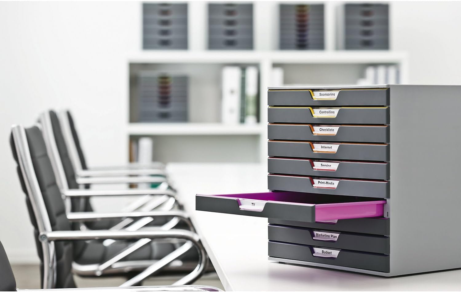 Durable varicolor Stackable Plastic Drawer Box, 10 Drawers, Letter to Folio Size Files, 11.5" x 14" x 11", Gray