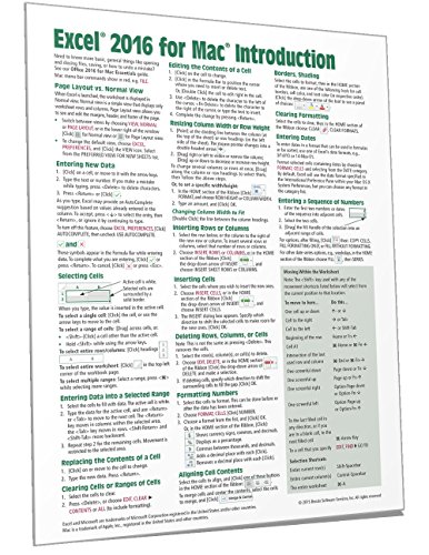 Excel 2016 for Mac Introduction Quick Reference Guide (Cheat Sheet of Instructions, Tips & Shortcuts - Laminated Cards)