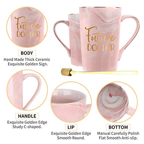 WHATCHA Future Doctor Coffee Mug Tea Cup - Medical School Student Doctor to Be Graduation Gifts for Her Women - 14oz Gold Pink Ceramic