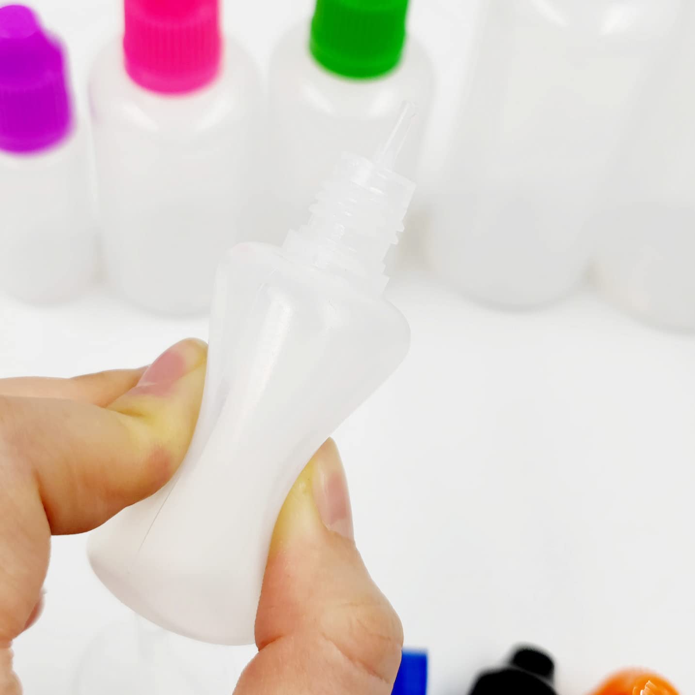 NANSHINE 50MLx20 LDPE Plastic Dropper Bottles Empty Squeeze Liquid Eye Dripper Containers with Child Resistant Cap(Bottles + Mixing Color Caps + Tips+label)