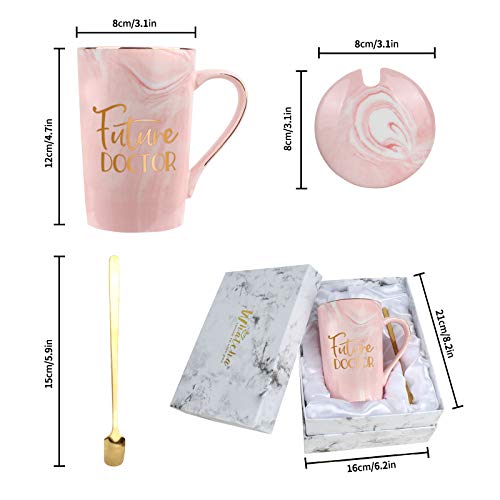 WHATCHA Future Doctor Coffee Mug Tea Cup - Medical School Student Doctor to Be Graduation Gifts for Her Women - 14oz Gold Pink Ceramic