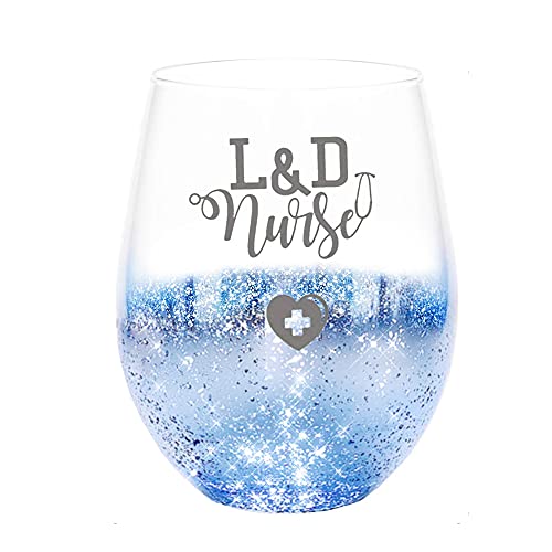 Osci-Fly Valentines Day Gifts for Nurse, L&D Nurse Handmade Blue Etched Wine Glass 18 Ounces - Creative Gift for Nurses