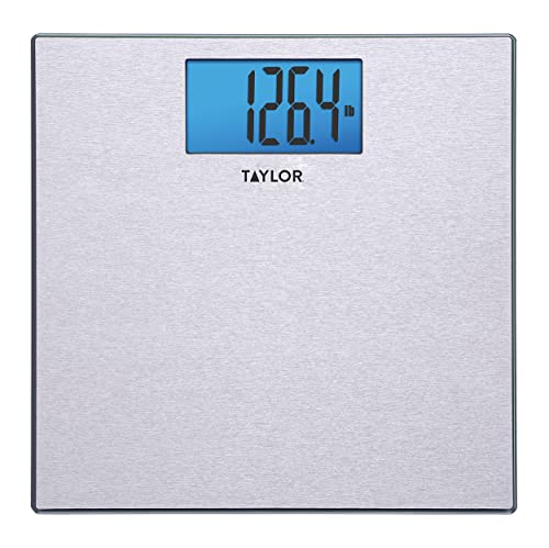 Taylor Precision Products Digital Scales for Body Weight, Highly Accurate 400 LB Capacity, Unique Blue LCD, Auto on and Off Scale, 11.8 x 11.8 Inches, Stainless Steel