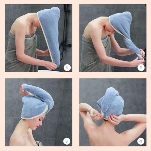 Xicks Ultra Plush Microfiber Hair Towel Wrap for Women, 2 Pack Super Absorbent Quick Dry Hair Turban for Drying Cap Hair Wrap (Pink and Blue)