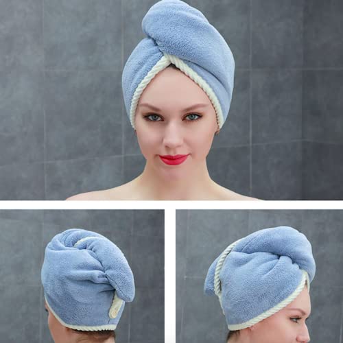 Xicks Ultra Plush Microfiber Hair Towel Wrap for Women, 2 Pack Super Absorbent Quick Dry Hair Turban for Drying Cap Hair Wrap (Pink and Blue)