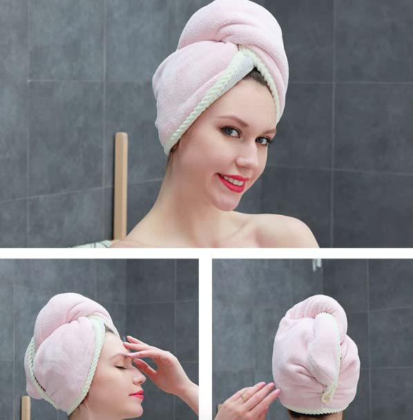 Xicks Ultra Plush Microfiber Hair Towel Wrap for Women, 2 Pack Super Absorbent Quick Dry Hair Turban for Drying Cap Hair Wrap (Pink and Blue)
