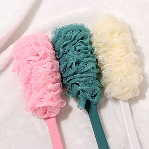 INGVY Dry Brushing Body Brush 1PC Soft Mesh Long Handle Back Brush Exfoliating Sponge Scrubber Hanging Loofah Cleaner Body Bath Shower Bathroom Supplies (Color : Pink)