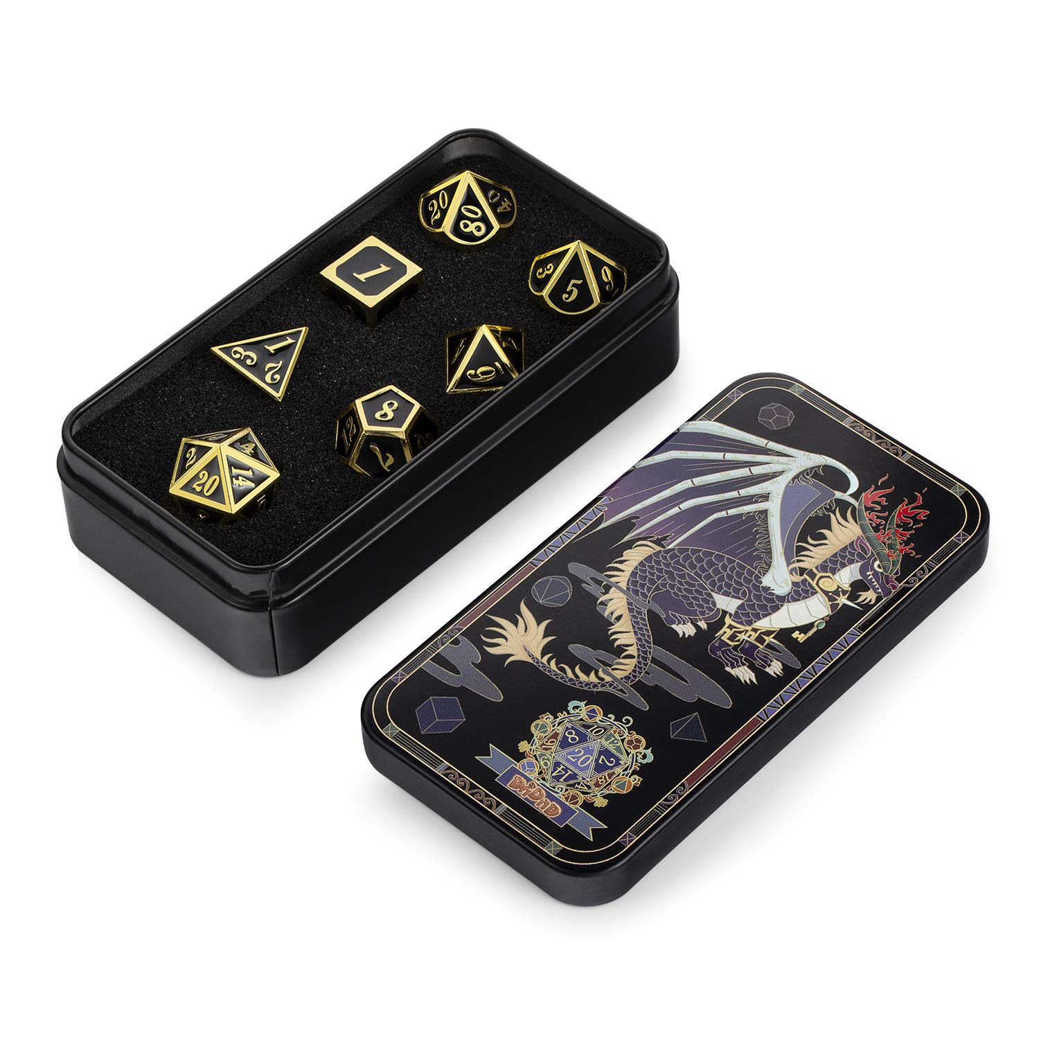 Color Changing D&D Metal Dice Set, DNDND Temperature Sensitive Game Dice DND with Free Metal Tin for Dungeons and Dragons D&D Role Playing Table Games (Glod Number with Black to Red)