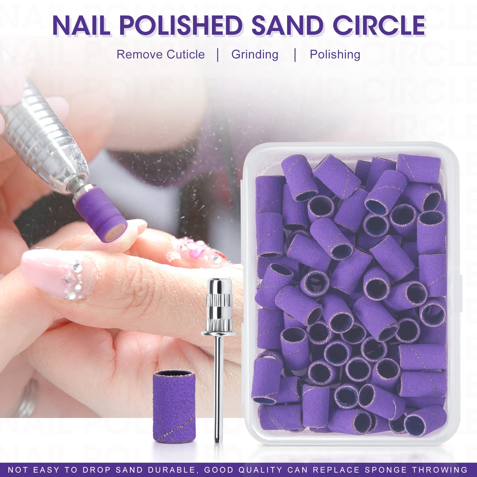 krofaue Sanding Bands Nail Drill Bits Professional Drill Bits Set for Nails 100pcs Sanding Bands Extreme Fine #180 Grits for Acrylic Nails Gel Manicures and Pedicure with 3/32" Mandrel Bit
