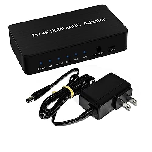 HDMI Switch with eARC Audio Extractor,4K60Hz HDMI Switch 4 in 1 with Audio Out,Supports IR Remote,18Gbps,eARC/ARC,Soundbar,HDCP 2.2,LPCM 7.1,HDR10,Dolby Digital Plus (Black 201EARC)