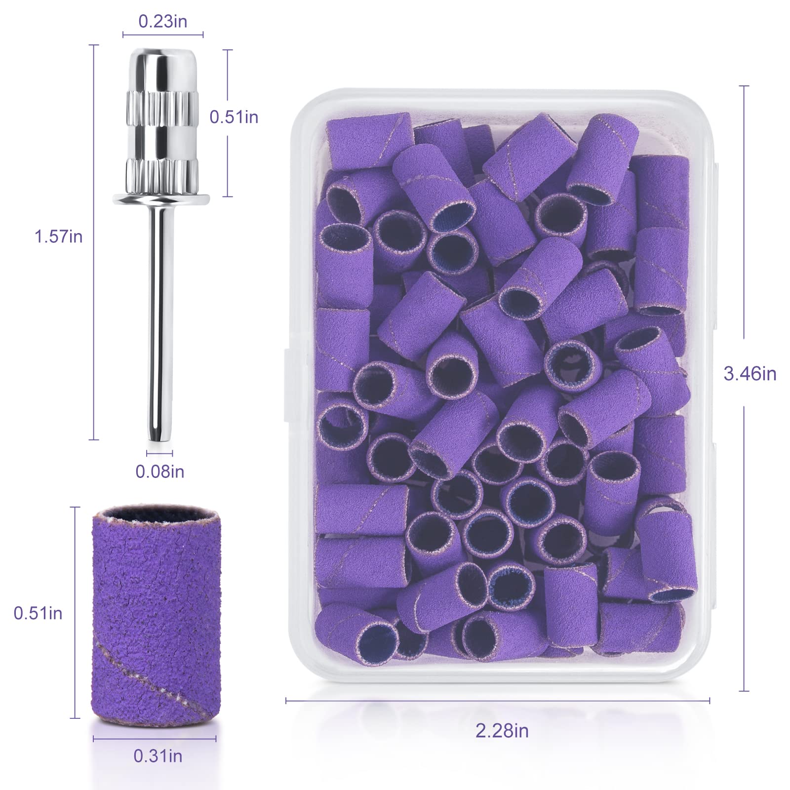 krofaue Sanding Bands Nail Drill Bits Professional Drill Bits Set for Nails 100pcs Sanding Bands Extreme Fine #180 Grits for Acrylic Nails Gel Manicures and Pedicure with 3/32" Mandrel Bit
