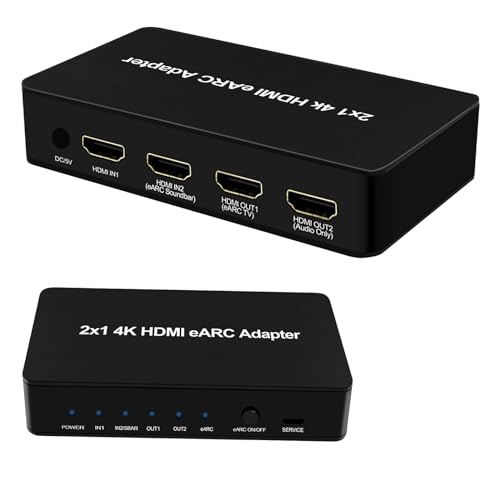 HDMI Switch with eARC Audio Extractor,4K60Hz HDMI Switch 4 in 1 with Audio Out,Supports IR Remote,18Gbps,eARC/ARC,Soundbar,HDCP 2.2,LPCM 7.1,HDR10,Dolby Digital Plus (Black 201EARC)