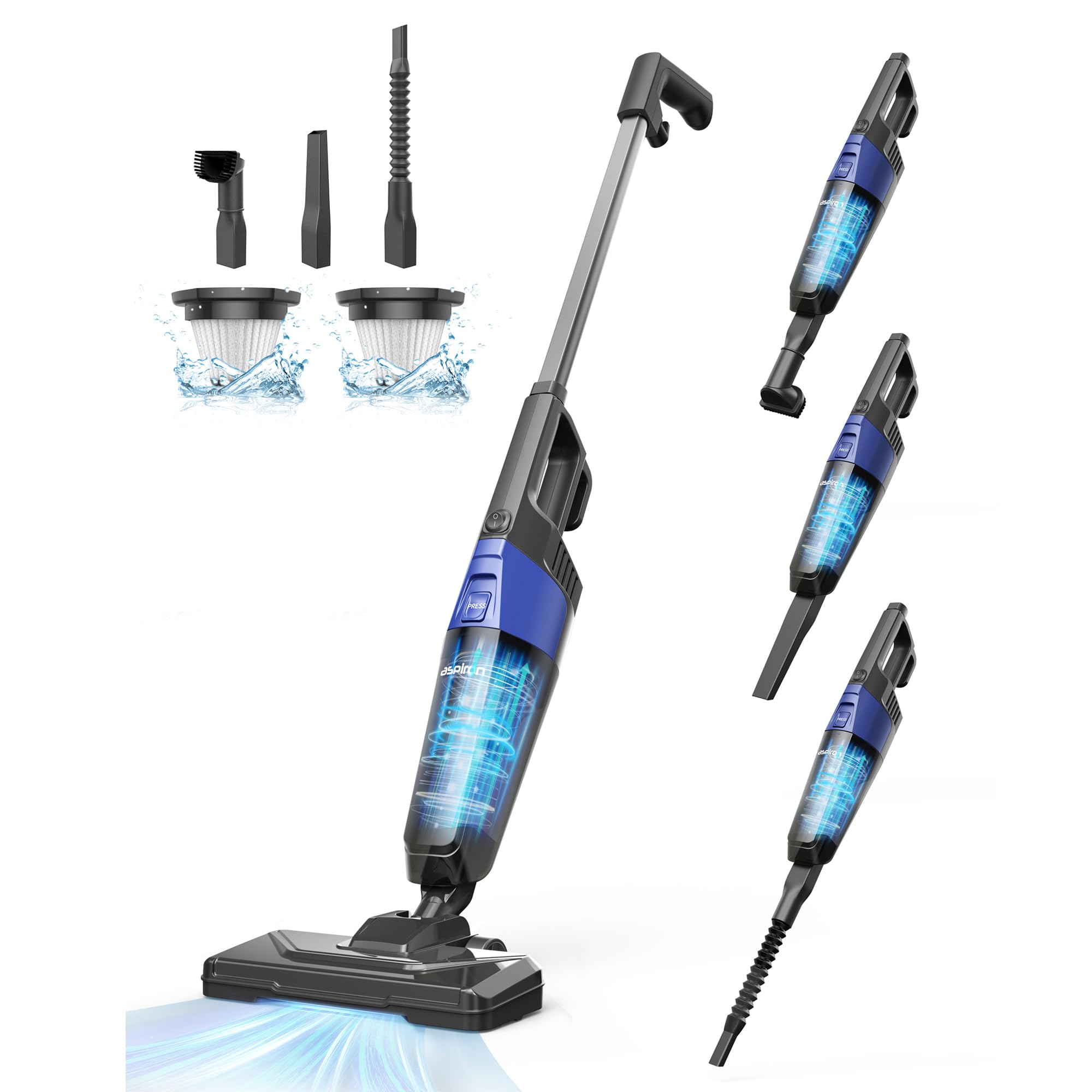 Small Vacuum Cleaner, Aspiron Stick Vacuum Cleaner with 20kPa Powerful Suction & 0.88QT Dust Cup and 16ft Power Cord, 5-in-1 Handheld Lightweight Bagless Vacuum Cleaner Carpet and Floor for Pet