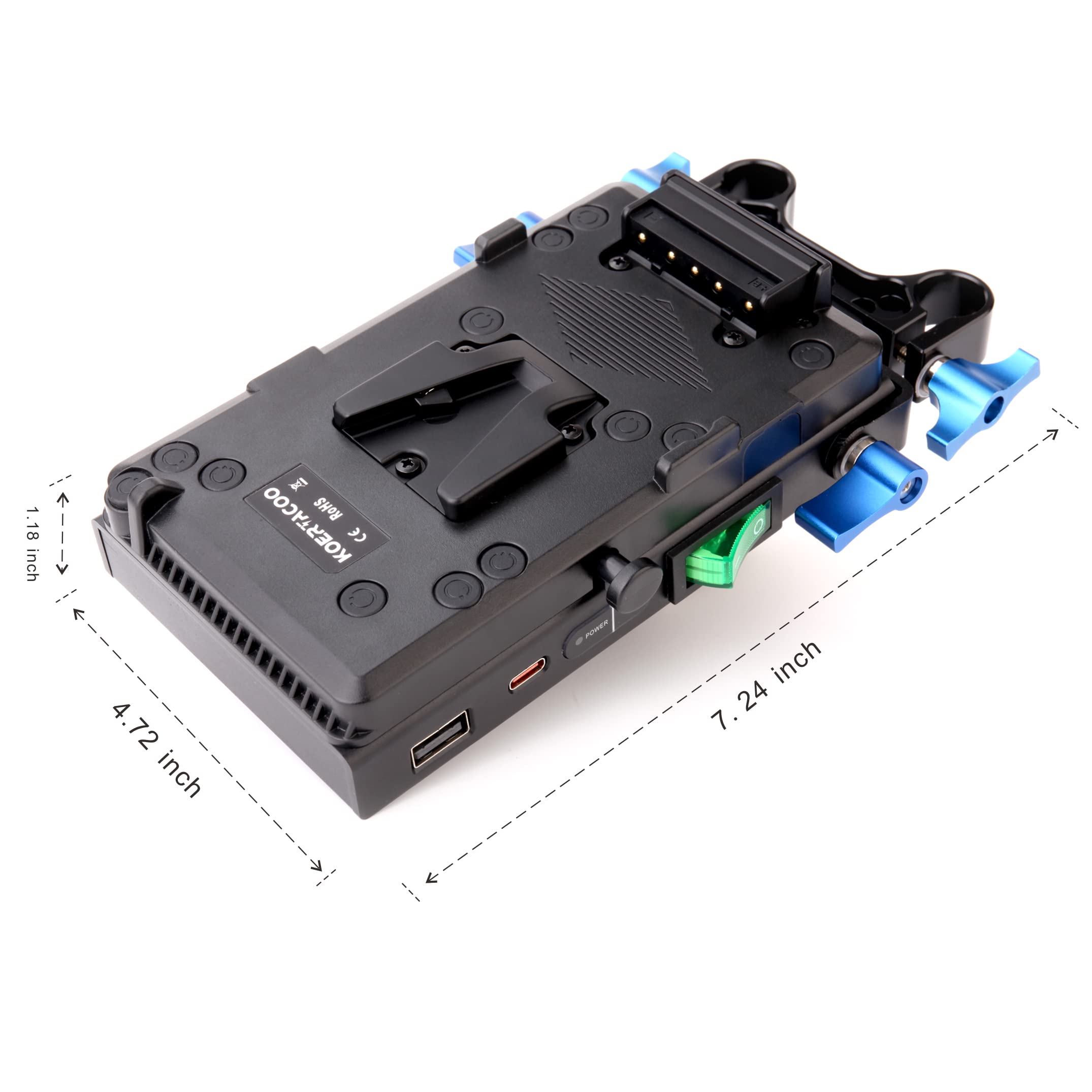 KOERTACOO V-Mount Lock Battery Plate Power Supply Splitter Adapter with V Mount Battery Charging Function + BMPCC 4K/6K USB-C PD Coiled Power Cable for Black Magic Pocket Cinema Camera.