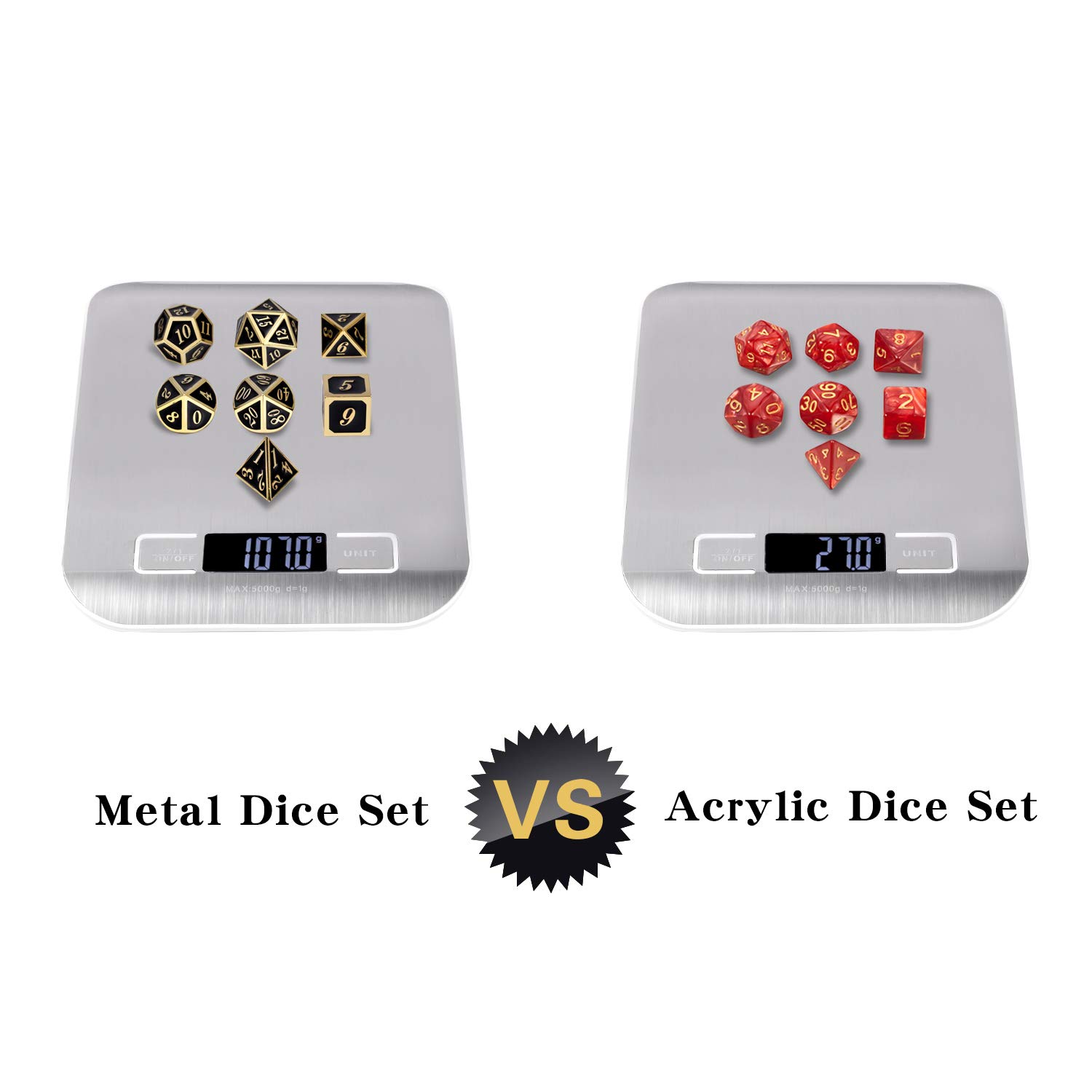 Color Changing D&D Metal Dice Set, DNDND Temperature Sensitive Game Dice DND with Free Metal Tin for Dungeons and Dragons D&D Role Playing Table Games (Glod Number with Black to Red)