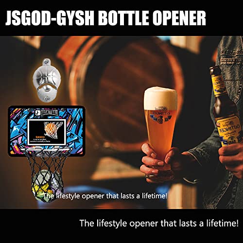 GYSH Bottle Opener Wall Mounted,Bottle Cap Collector With Metal Basket Frame And Basket Net,It Is An Ideal Gift For Basketball And Men'S Beer Lovers (black)