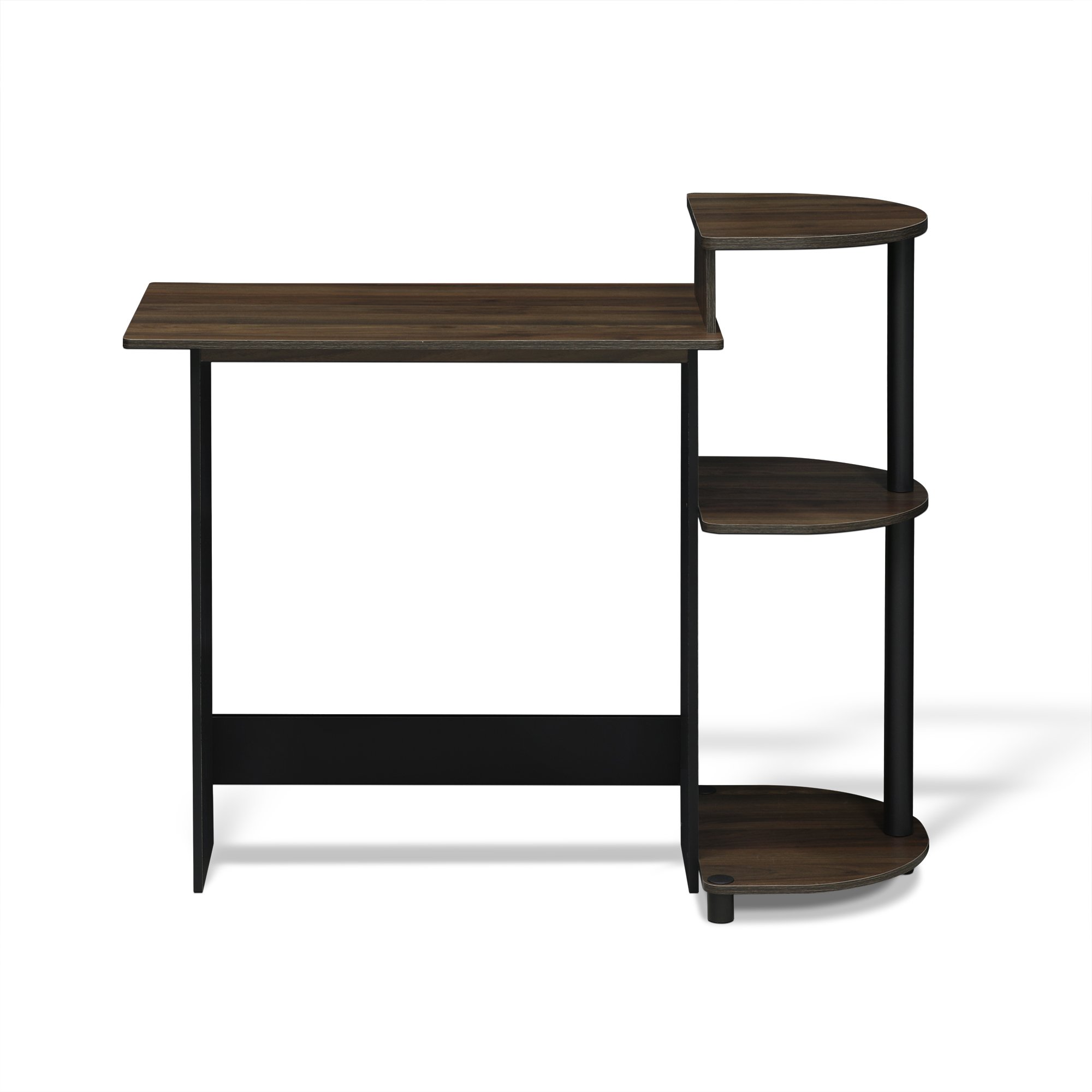 Furinno Compact Computer Desk with Shelves, Round Side, Columbia Walnut/Black