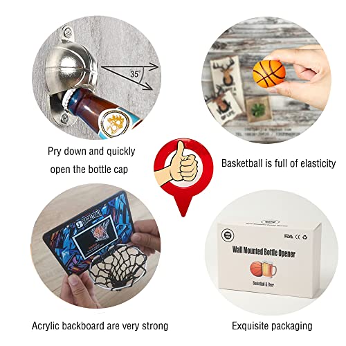 GYSH Bottle Opener Wall Mounted,Bottle Cap Collector With Metal Basket Frame And Basket Net,It Is An Ideal Gift For Basketball And Men'S Beer Lovers (black)