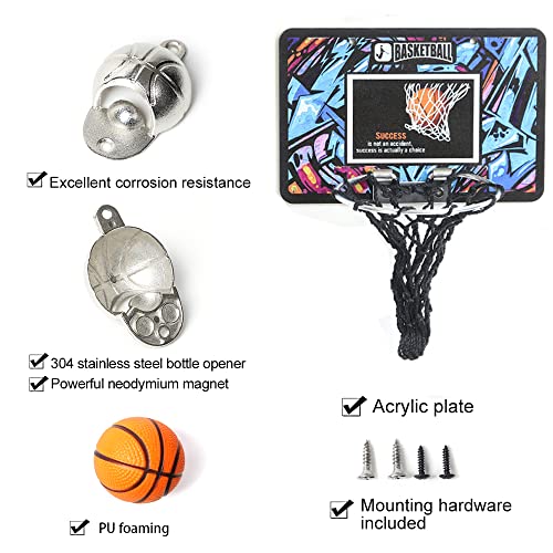 GYSH Bottle Opener Wall Mounted,Bottle Cap Collector With Metal Basket Frame And Basket Net,It Is An Ideal Gift For Basketball And Men'S Beer Lovers (black)