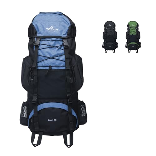 TETON 65L Scout Internal Frame Backpack for Hiking, Camping, Backpacking, Rain Cover Included
