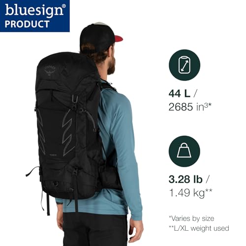 Osprey Talon 44L Men's Hiking Backpack with Hipbelt, Stealth Black, S/M