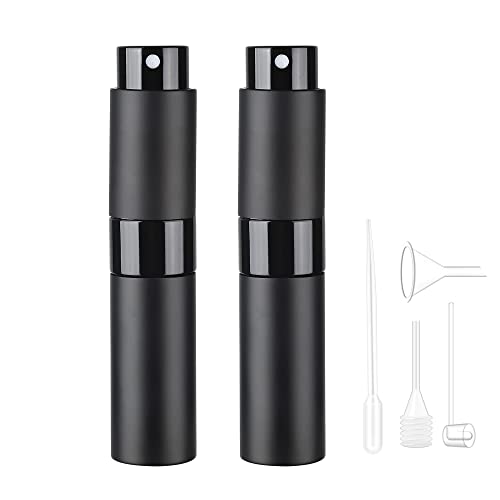 ZERNBER 8ML Atomizer Perfume Travel Refillable (2 PCS) Empty Travel Cologne Sprayer Bottles Refillable, Mini Portable Dispenser(2 Matte Black)