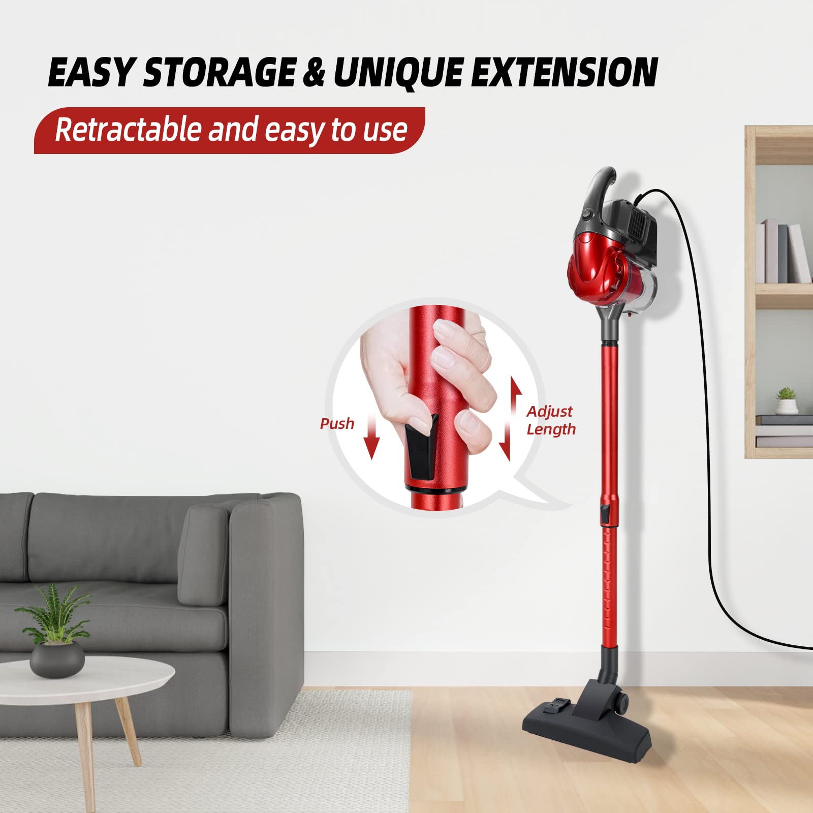 EFUSVAC Corded Vacuum Cleaner, 17KPa Powerful Suction with 600W Motor, 4 in 1 Lightweight Handheld Stick Vacuum for Pet Hair Hard Floor and Carpet