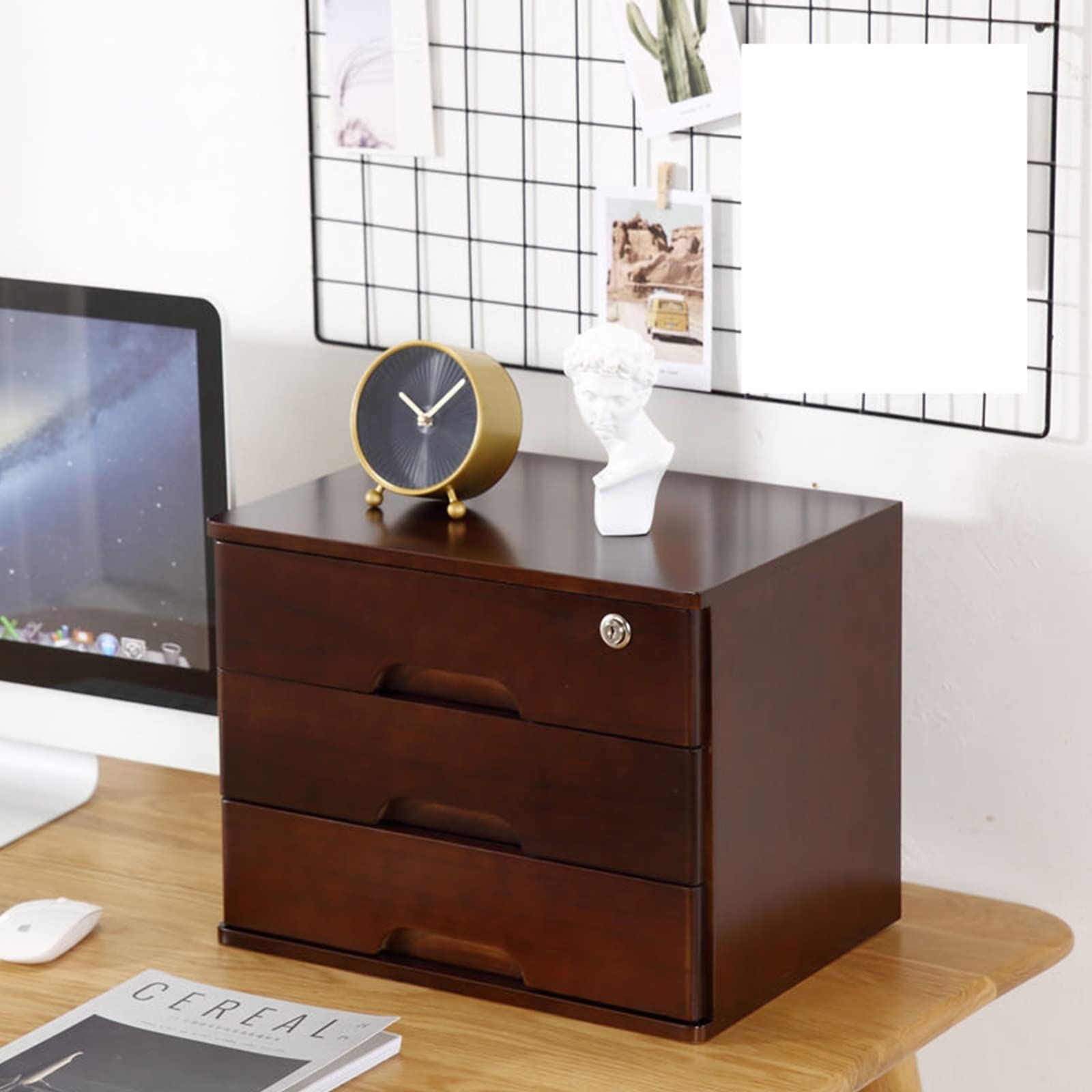 Desktop File Cabinet - Desktop Storage Box With Drawers, Wooden Desktop Storage Box With Lockable Drawers, Office Supplies A4/Receipt File Organizer, Flat File Cabinet ( Color : C , Size : 3 DRAWER )