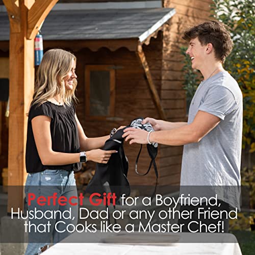 ALLER HOME&KITCHEN Aprons for Men. Mr Good Looking Black Apron with Pockets. Adjustable Kitchen Apron, Cooking Apron, Grilling BBQ Apron. Funny Apron Mens Gift