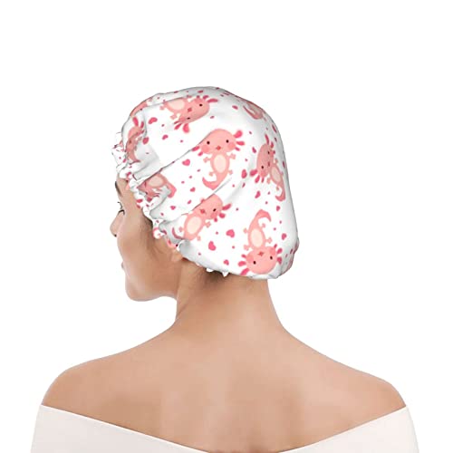 Shower Cap Axolotl Reusable Bath Shower Caps For Women Long Hair, Double Layer Waterproof Bathing Shower Hat Hair Protector For Kids Girls Women, 1 Pack
