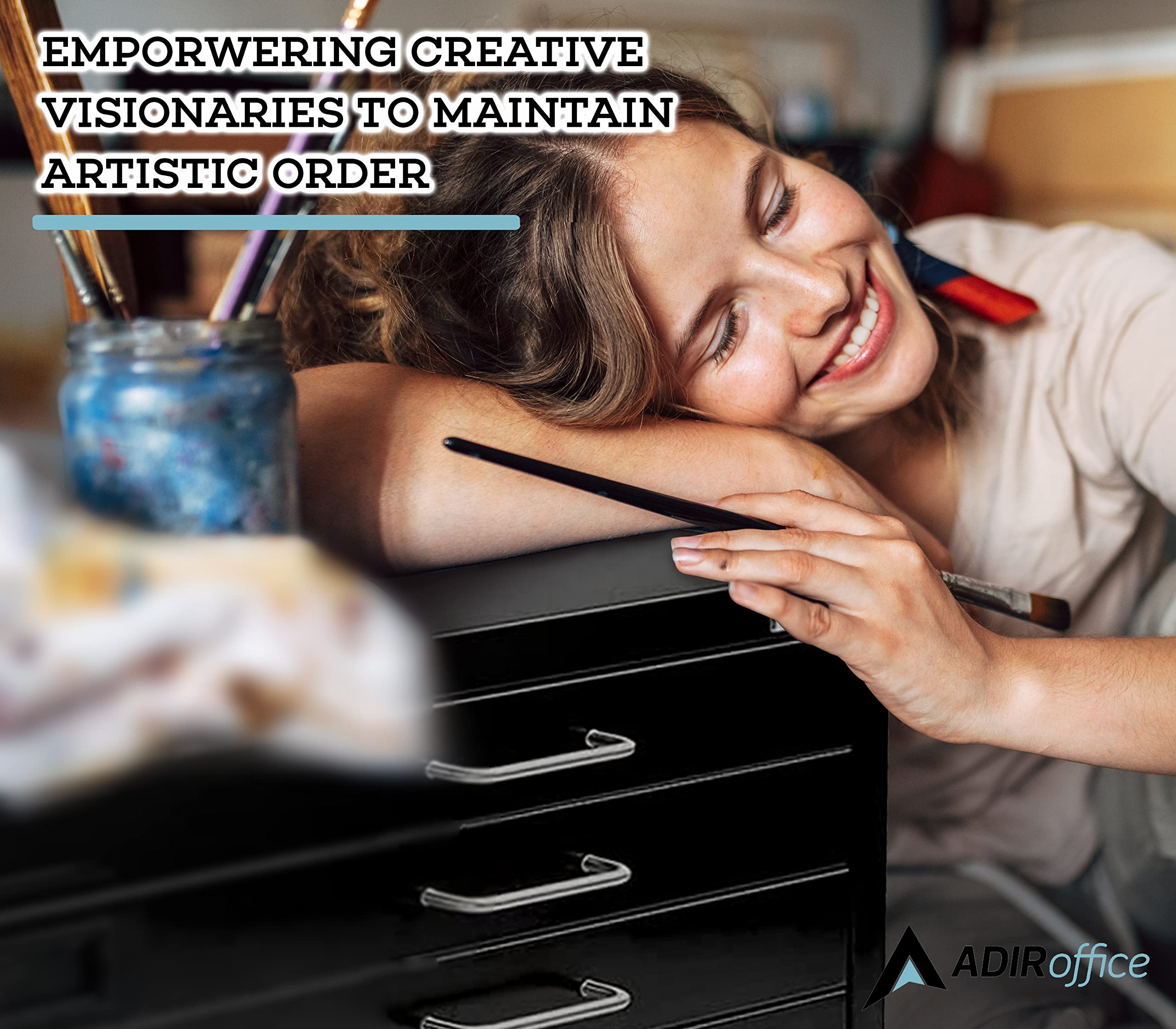 AdirOffice Flat File Cabinet - Heavy Duty 5-Drawer Blueprint Sheets Storage, 35" x 46" Great for Documents Sized 30” x 42”, Ideal for Artists, Art Files, Engineers, Architects, Offices - Black