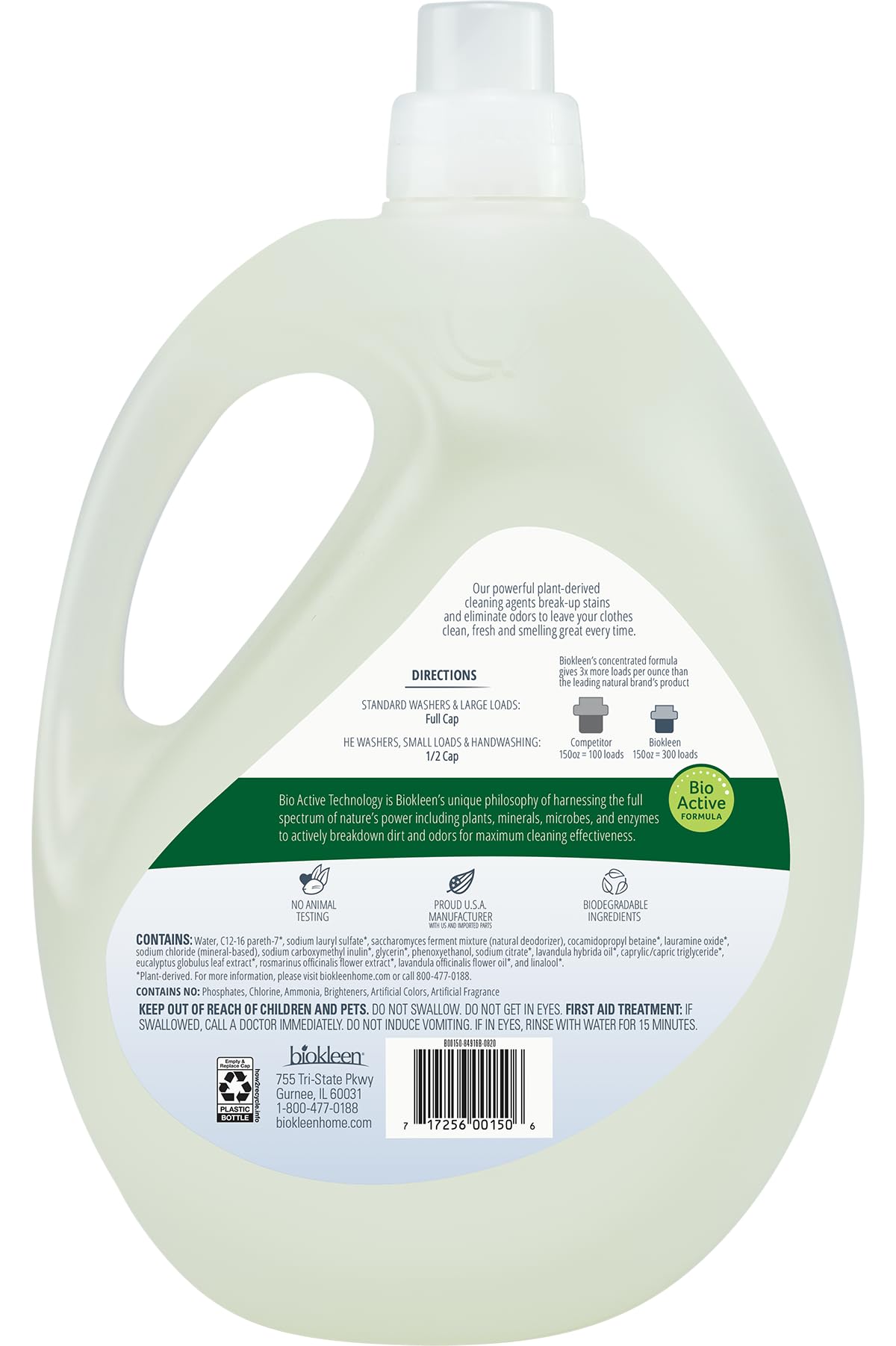 Biokleen Natural Sport 3X Concentrated Laundry Detergent, Fight Odors, Sweat & Stain Remover, Lavender Eucalyptus Scent, 300 Loads