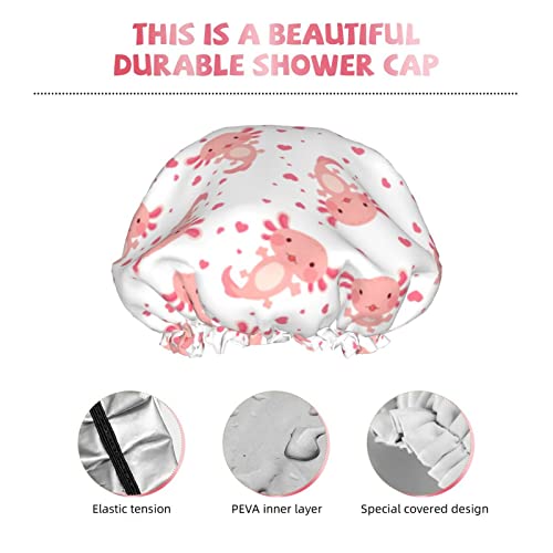 Shower Cap Axolotl Reusable Bath Shower Caps For Women Long Hair, Double Layer Waterproof Bathing Shower Hat Hair Protector For Kids Girls Women, 1 Pack
