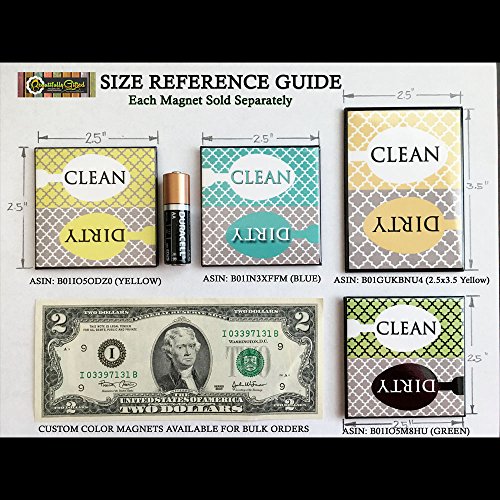 Clean Dirty Dishwasher Magnet Sign - Modern Elegant Moroccan Trellis Pattern - Yellow Gold Grey - 2.5 x 3.5 - Housewarming, Gag Gift Idea for Mom Dad/Christmas Stocking Stuffers for Women Men Teens