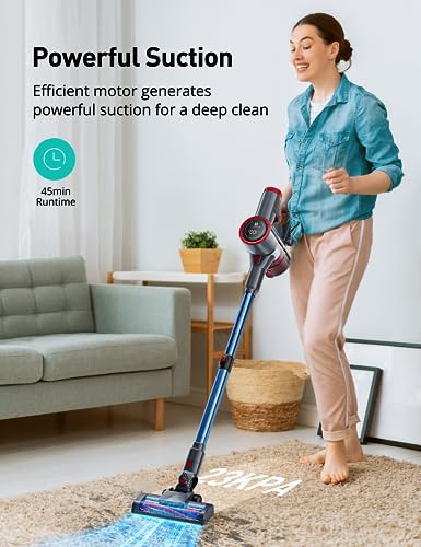 Aspiron Cordless Vacuum Cleaner, Vacuum Cleaners for Home with Large LED Touch Display, Brushless Motor, LED Headlights, Handheld Vacuum for Hard Floors, Carpets, Sofa, Car, Grey