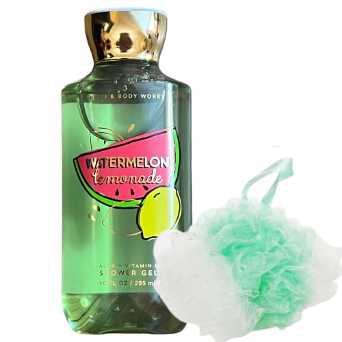 Bath and Body Works Watermelon Lemonade Gift Set Bundle with Shower Gel Soap and Loofah Pouf Sponge