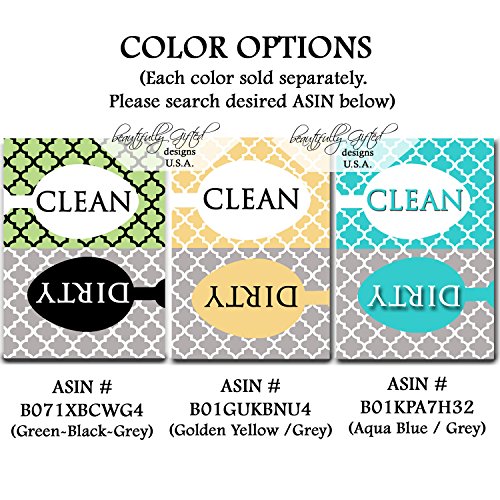 Clean Dirty Dishwasher Magnet Sign - Modern Elegant Moroccan Trellis Pattern - Yellow Gold Grey - 2.5 x 3.5 - Housewarming, Gag Gift Idea for Mom Dad/Christmas Stocking Stuffers for Women Men Teens