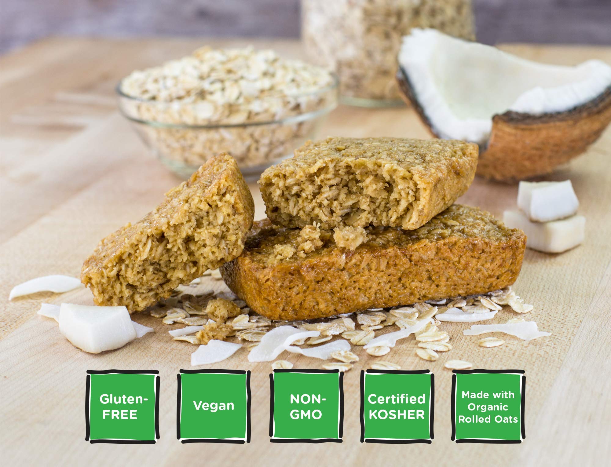 Bobo's Oatmeal Bars, Coconut, Gluten Free Vegan Whole Grain Oat Bars, Pack of 12