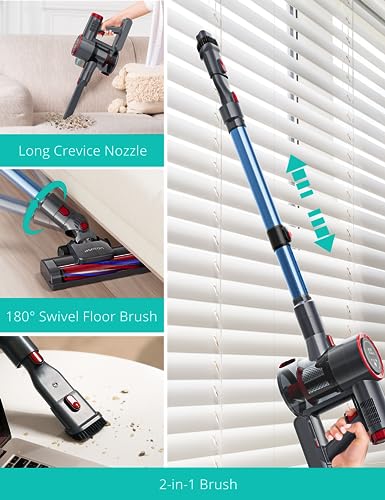 Aspiron Cordless Vacuum Cleaner, Vacuum Cleaners for Home with Large LED Touch Display, Brushless Motor, LED Headlights, Handheld Vacuum for Hard Floors, Carpets, Sofa, Car, Grey