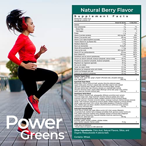 Power Greens, Superfoods Greens Powder, Super Greens, Improve Energy, Recovery and Performance, Probiotics & Digestive Support, Berry Flavor, 30 Servings